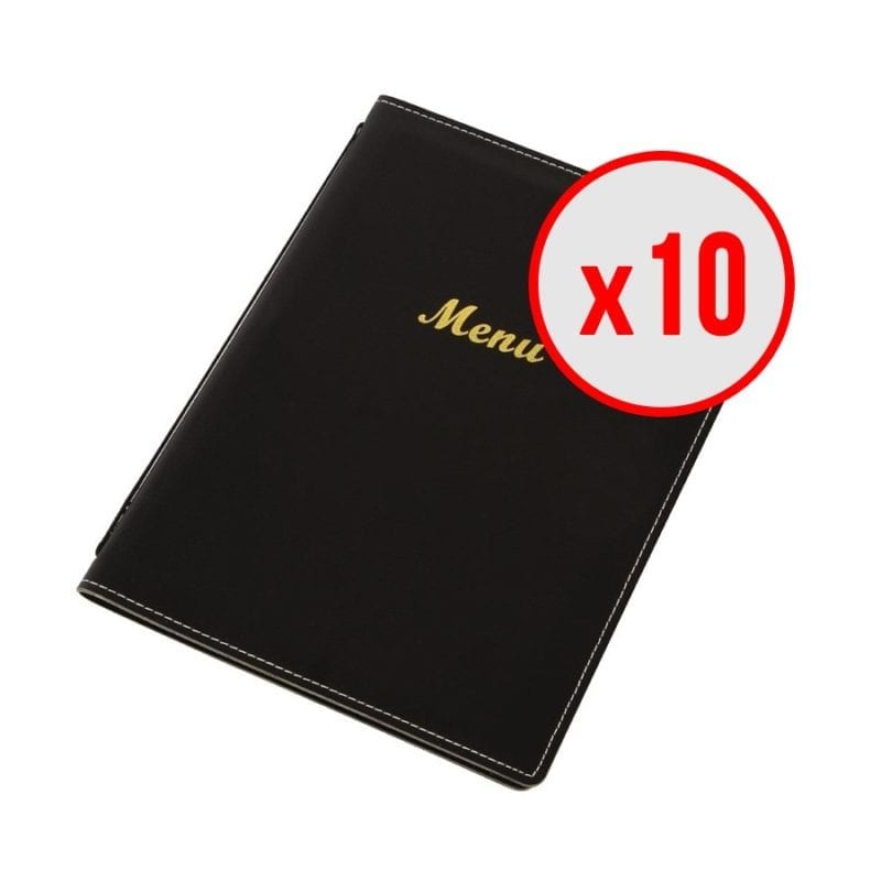 10 x Porte-menus en simili cuir - Noir - A4 - Sud CHR